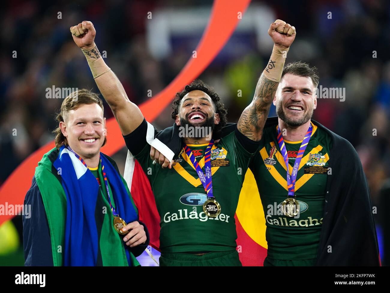 Australia's Reuben Cotter, Josh Addo-Carr and Angus Crichton celebrate ...