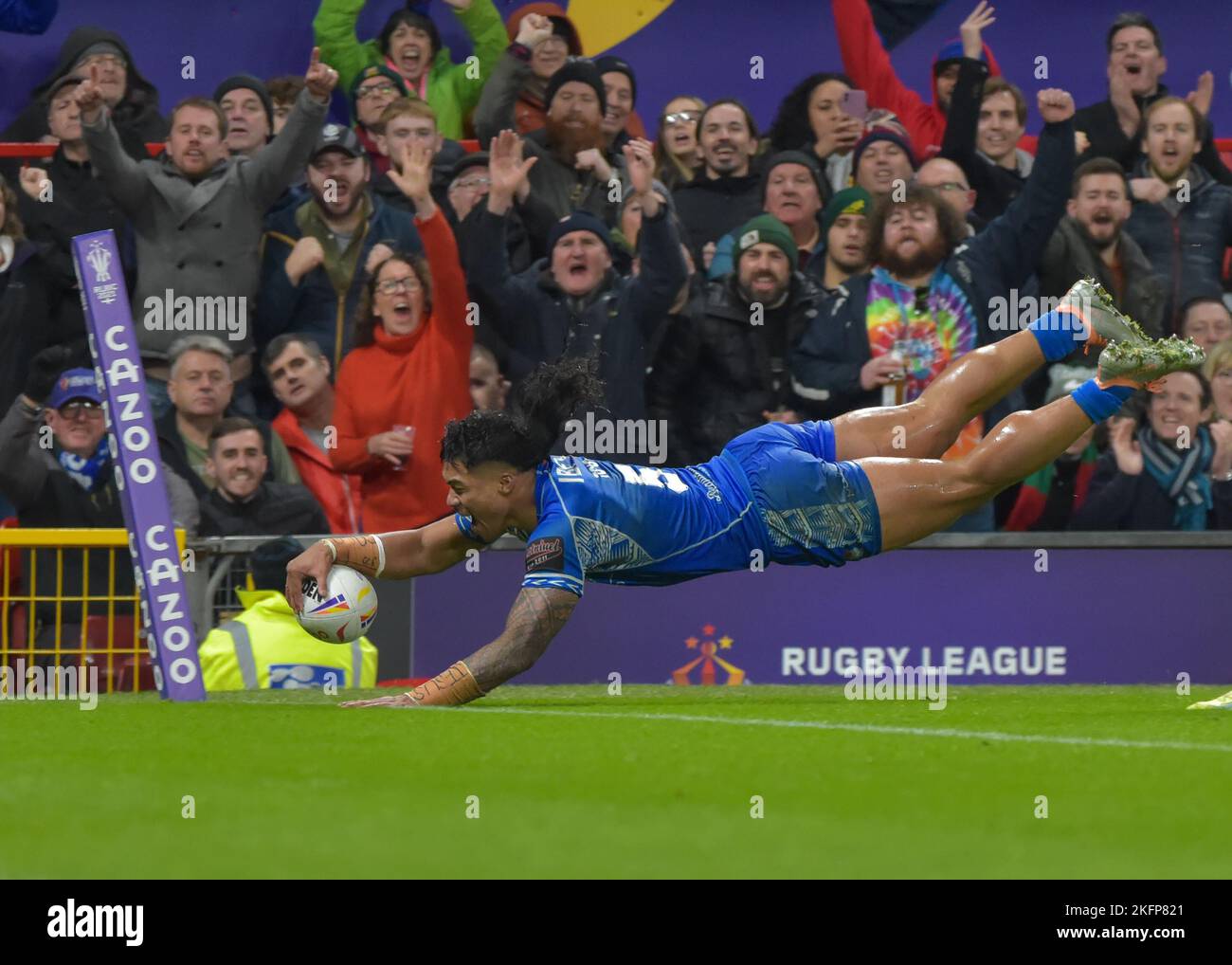 Brian To'o of Samoa scores a try Rugby League World Cup 2021 final ...