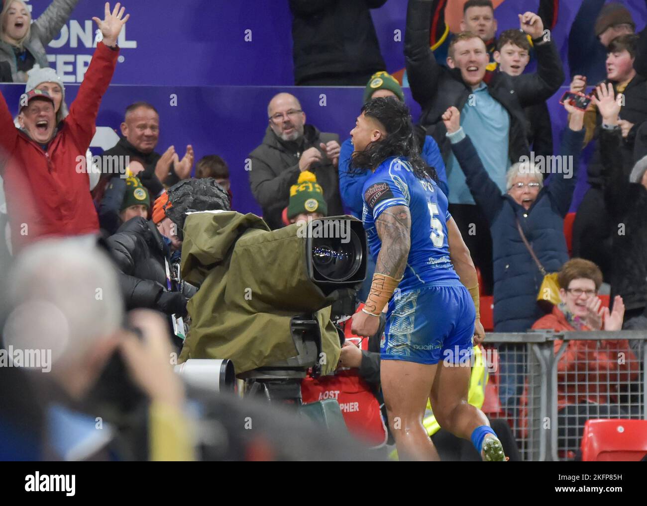 Brian To'o of Samoa celebrates his try Rugby League World Cup 2021 ...