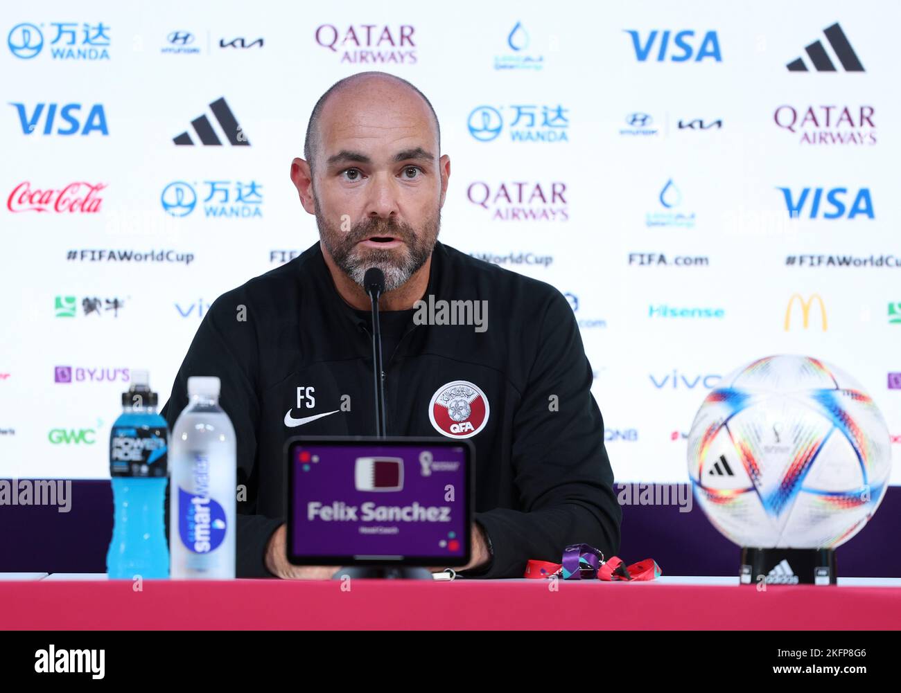 Doha, Qatar. 19th Nov, 2022. Qatar's head coach Felix Sanchez speaks ...