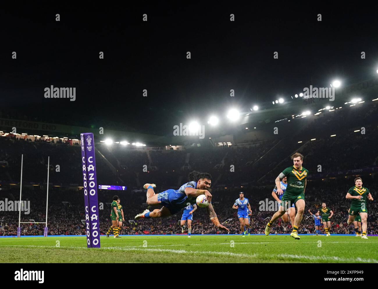 Samoa's Brian To'o scores their side's first try of the game during the ...