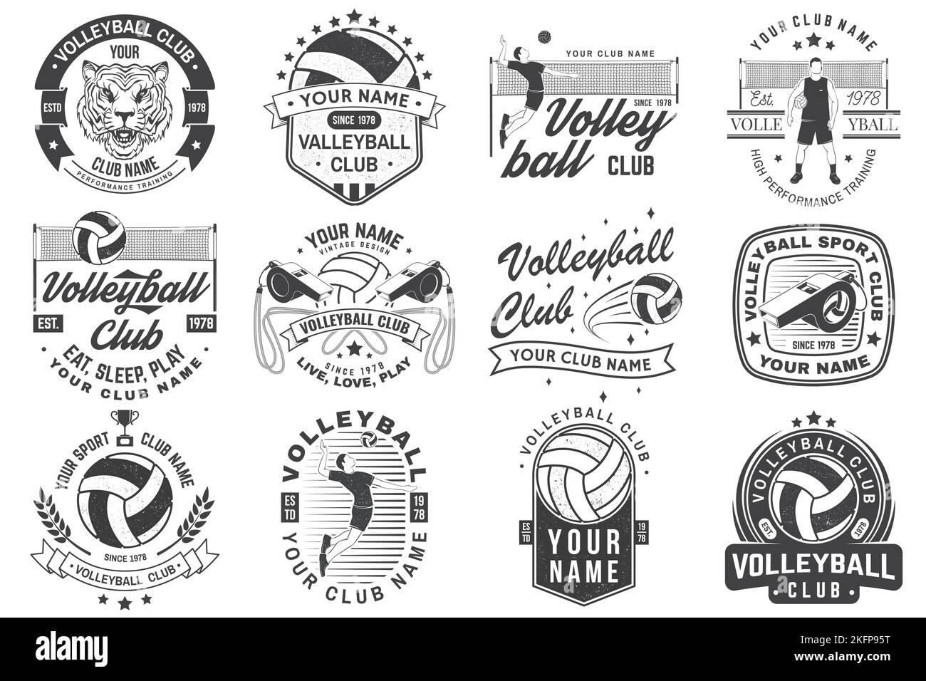 Set of volleyball club badge design. Vector illustration. For college ...