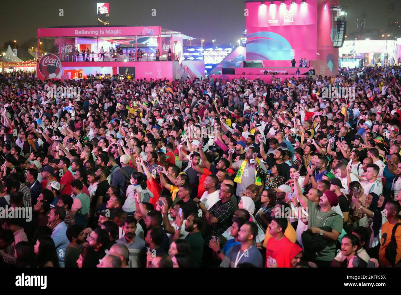 Doha-Qatar, 19 November 2022, Football fans and residents of Doha, at the FIFA fan fest on the ...