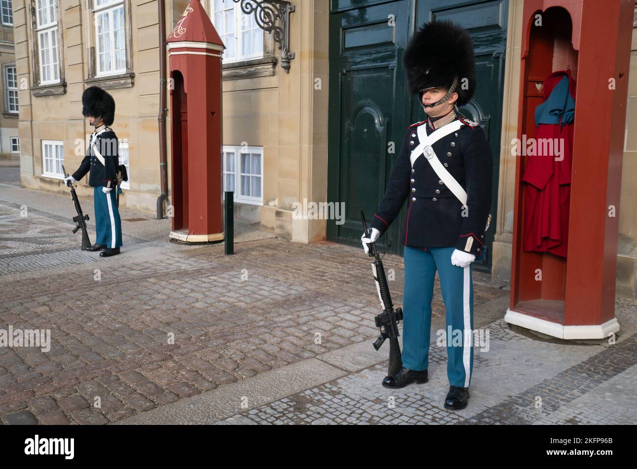 Royal Guards (Kongelige Livgardes) stood by their sentry box during the ...
