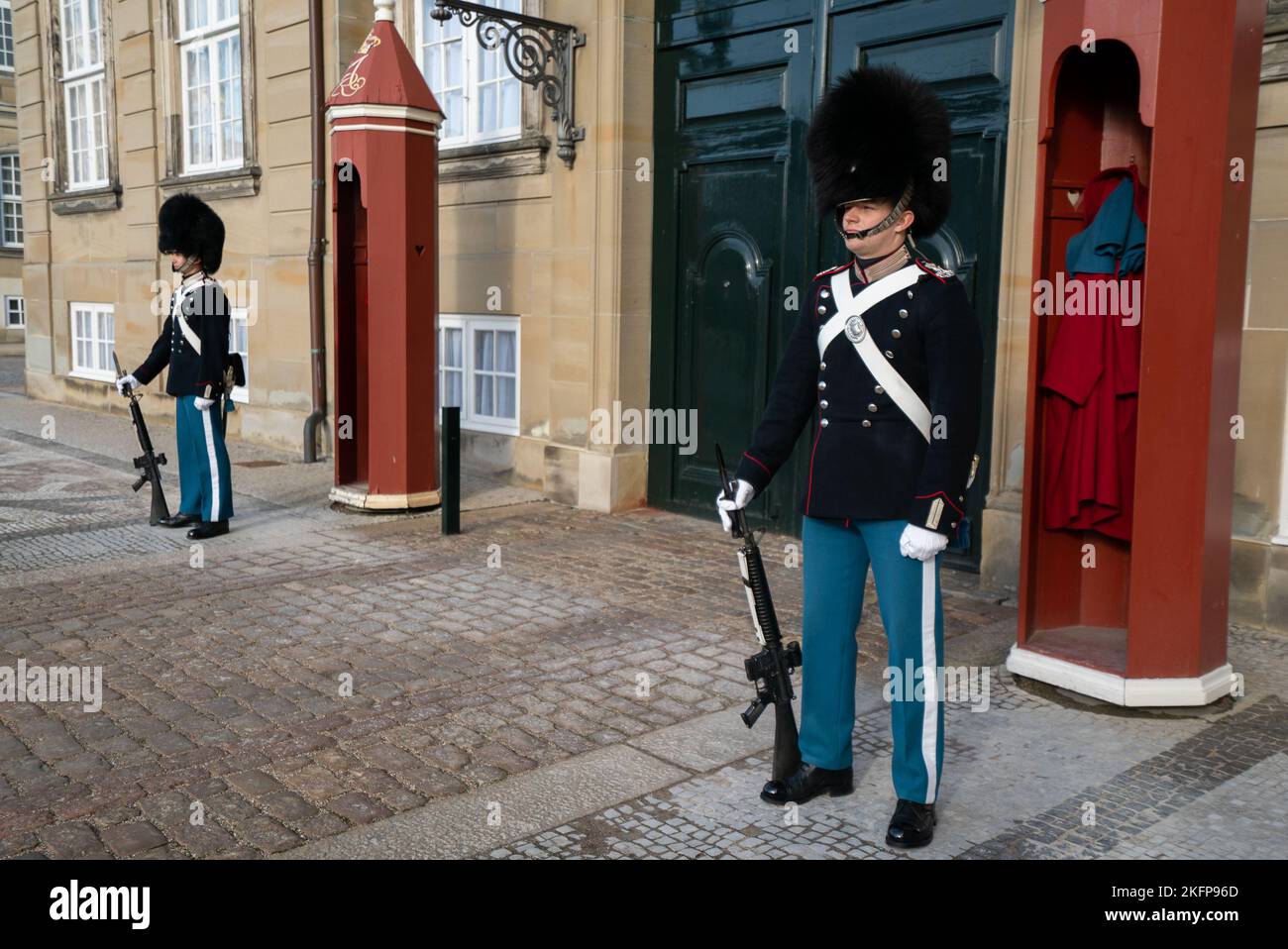 Royal Guards (Kongelige Livgardes) stood by their sentry box during the ...