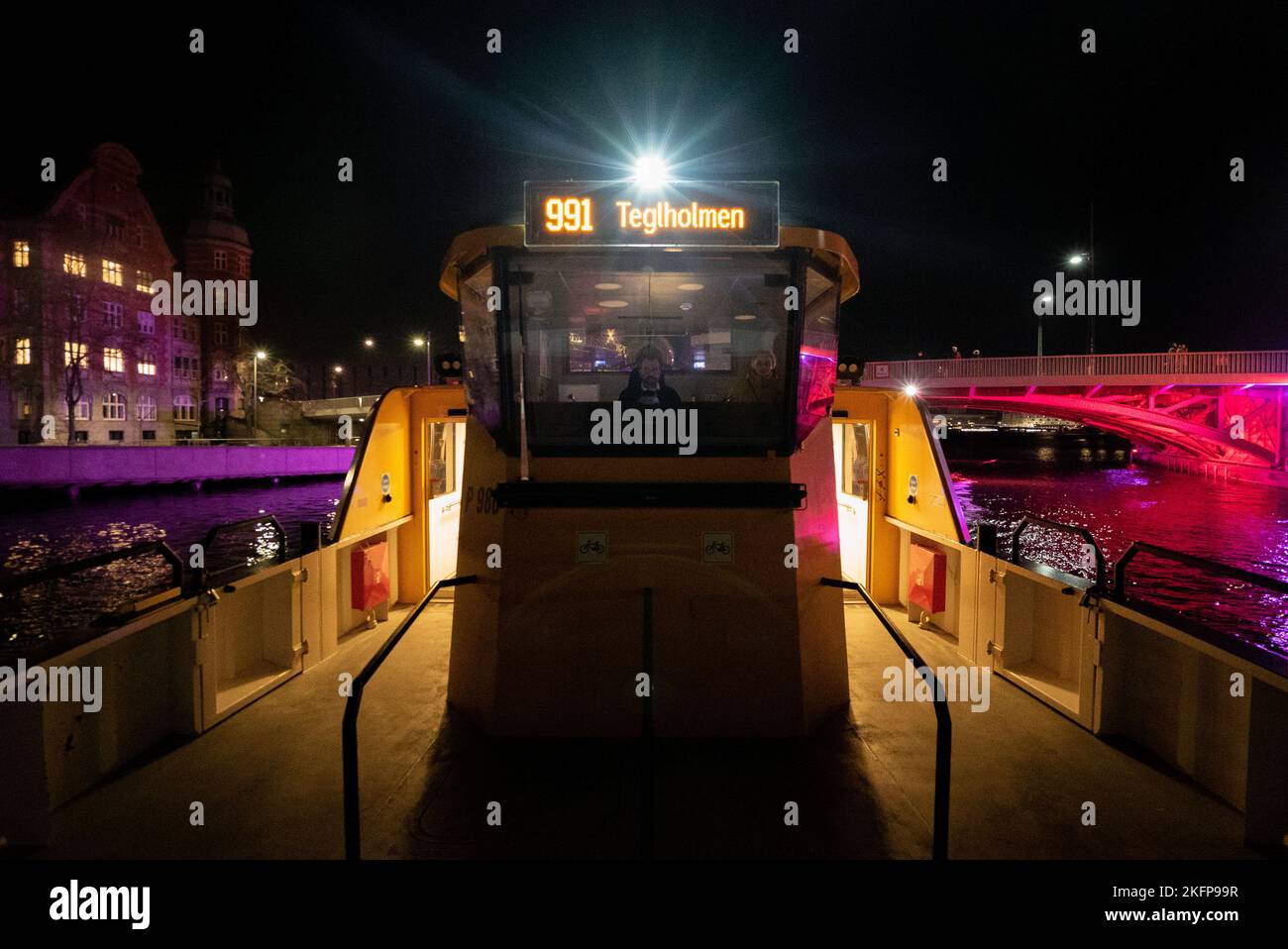 On board the Copenhagen Harbour Bus at night (Københavns Havnebusser om ...
