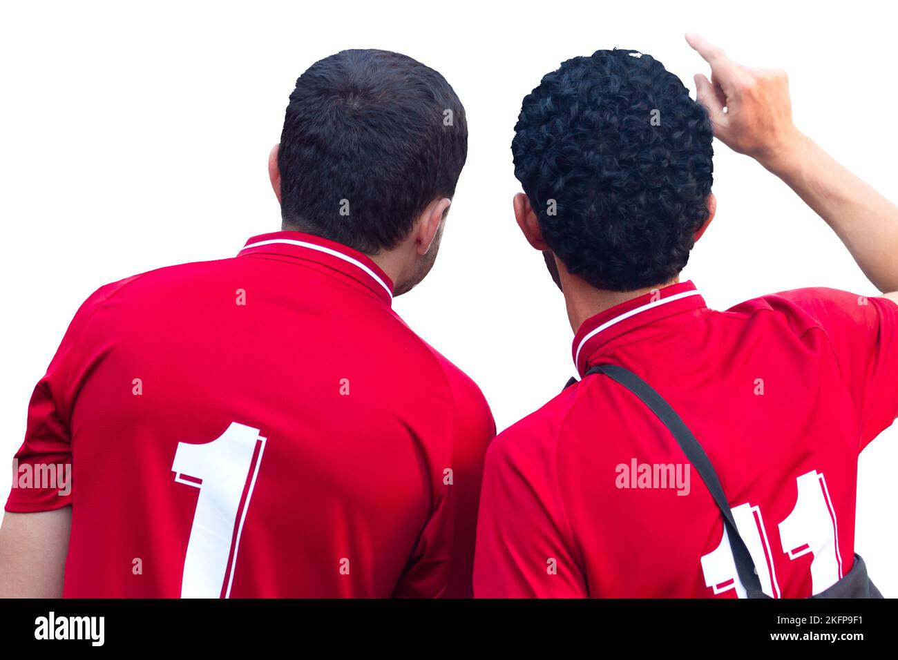 two football fans from Qatar isolated on white background Stock Photo ...