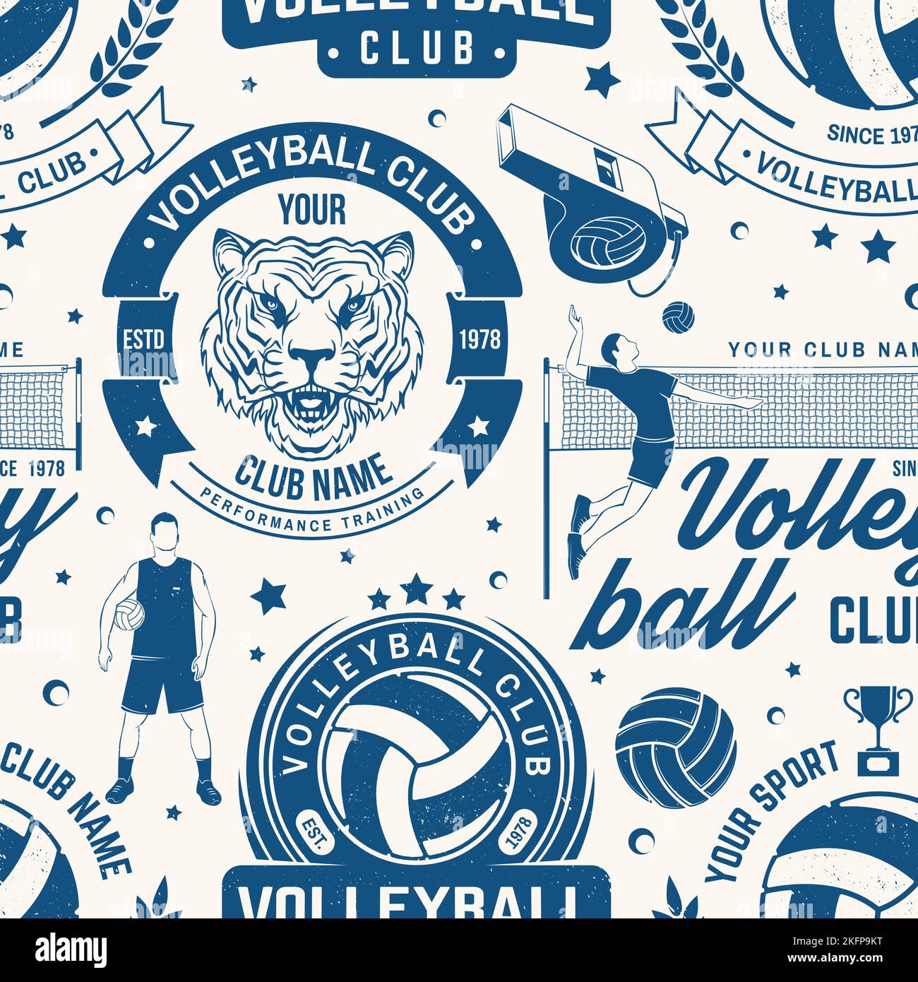 Set of volleyball sport club seamless pattern. Vector illustration ...