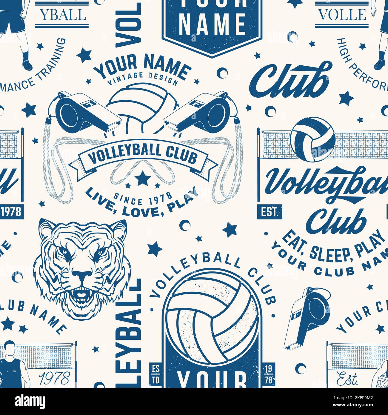 Set of volleyball sport club seamless pattern. Vector illustration ...