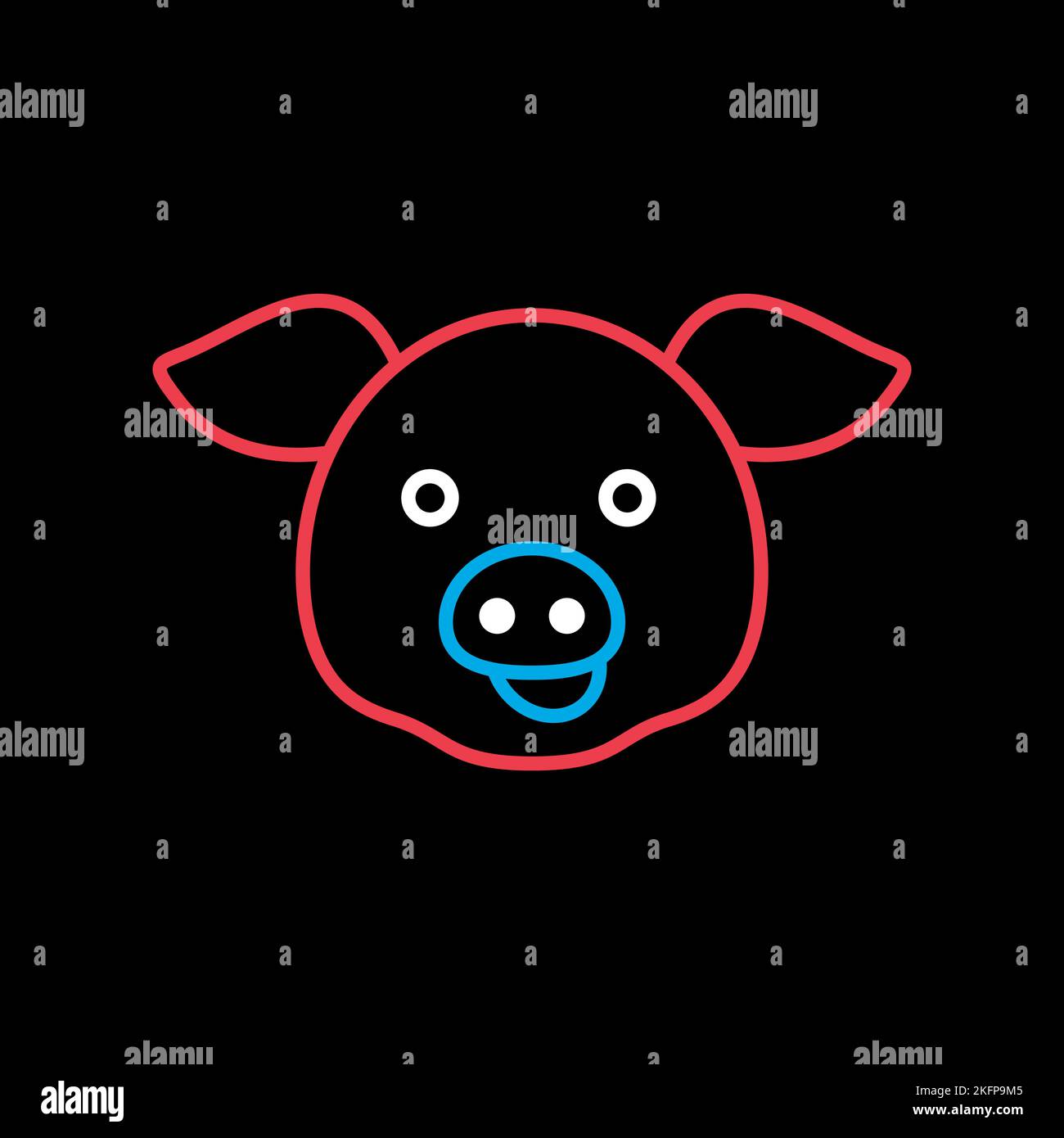 Pig isolated on dark background icon. Animal head. Farm sign. Graph ...