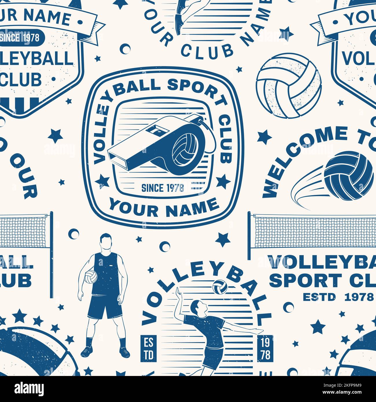 Set of volleyball sport club seamless pattern. Vector illustration ...