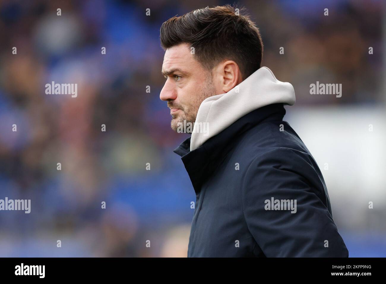 Johnnie Jackson manager of AFC Wimbledon watches on during the Sky Bet ...