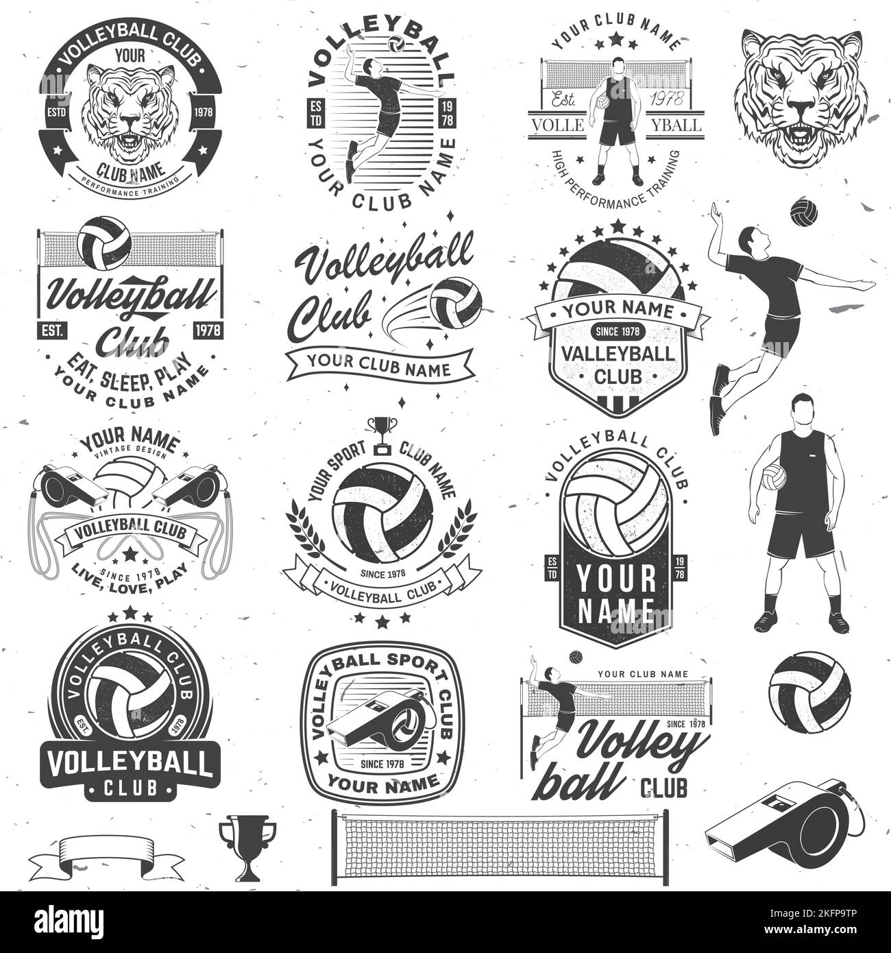 Set of volleyball club badge design. Vector illustration. For college ...