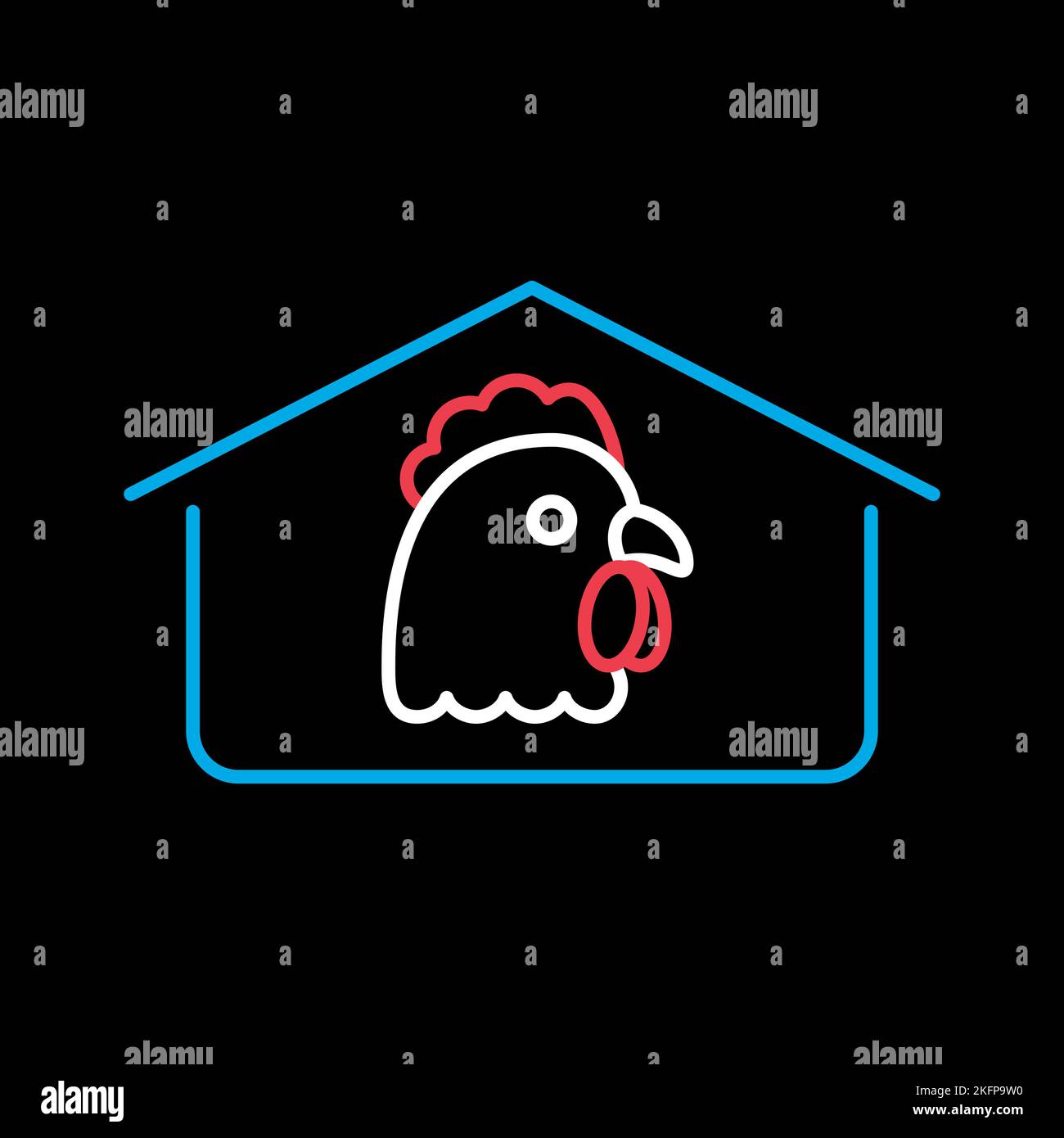 Chicken house isolated on dark background icon. Farm animal sign. Graph ...