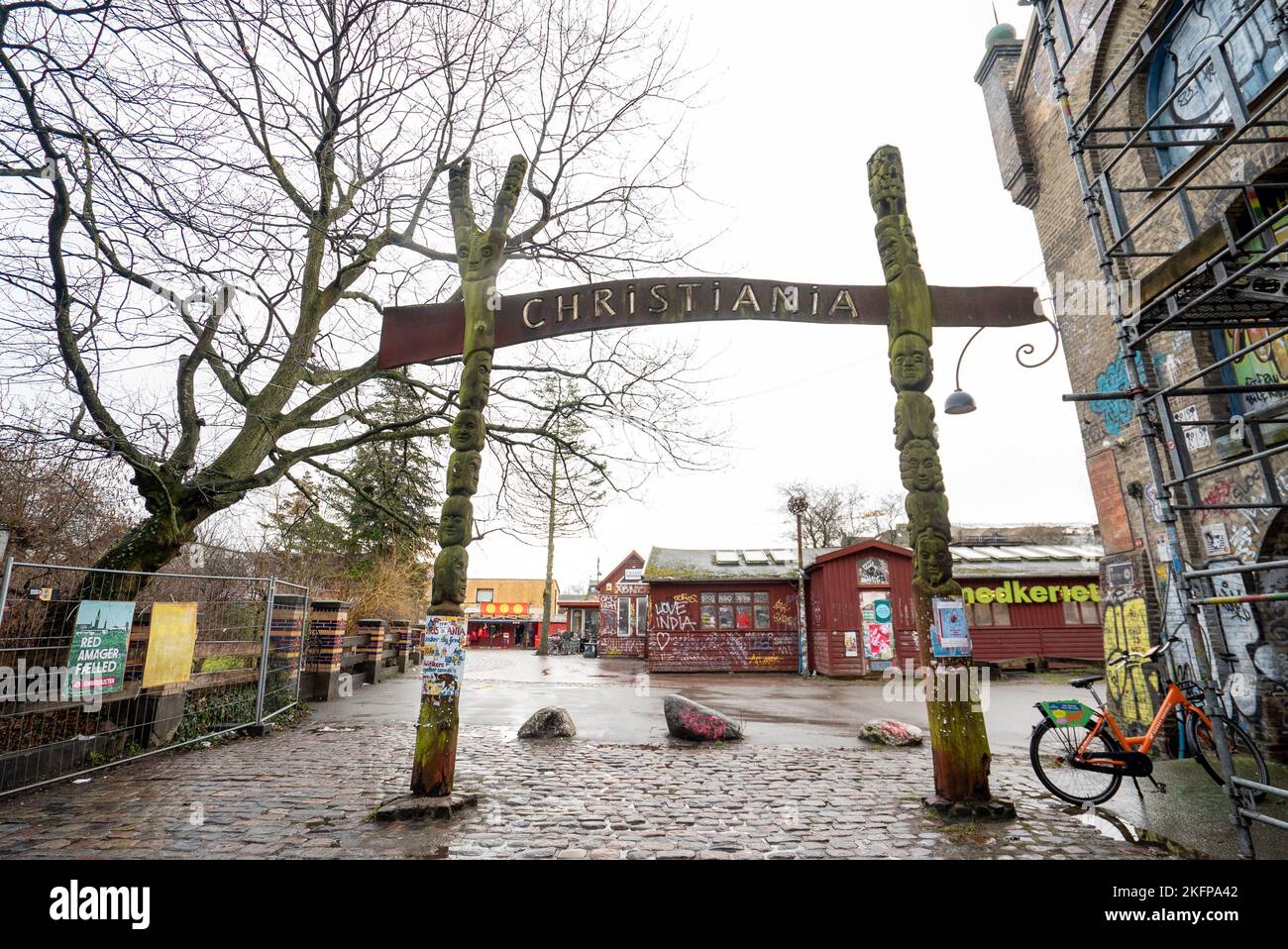 The entrance to Christiania freetown, Copenhagen, Denmark. Freetown ...