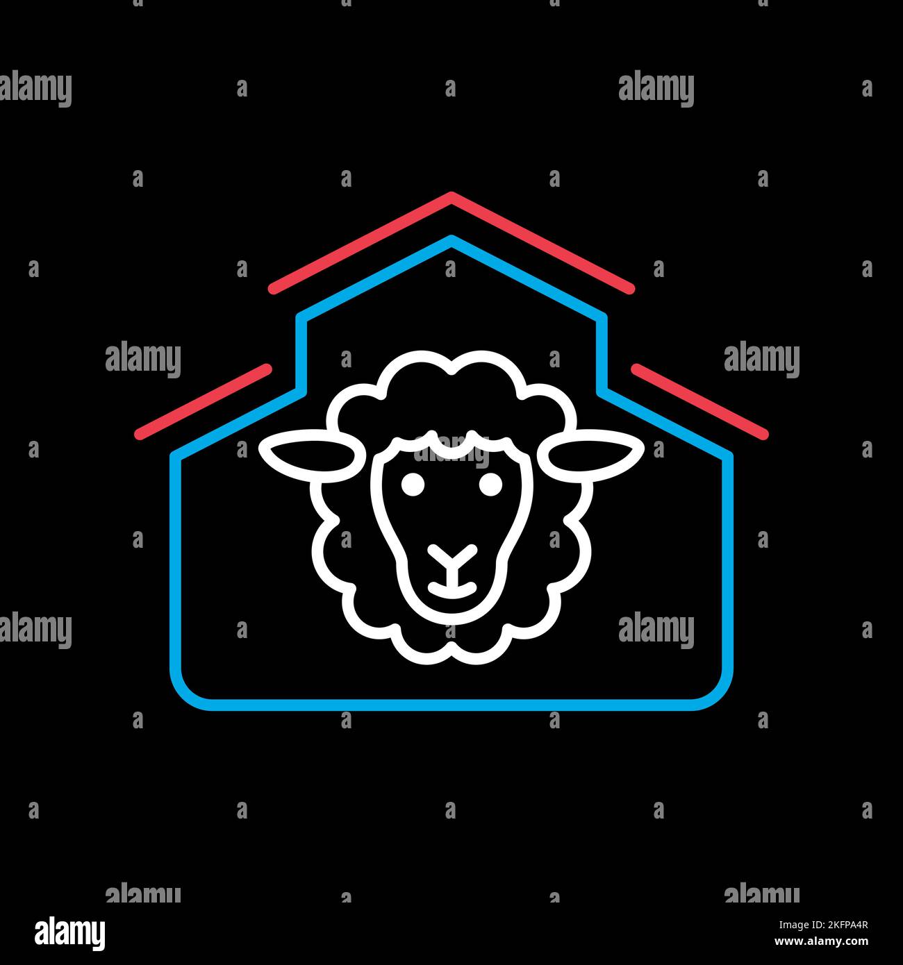 Sheep house isolated on dark background icon. Farm animal sign. Graph ...