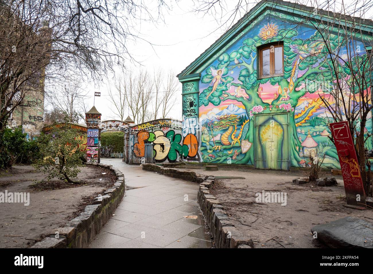 The entrance to Christiania freetown, Copenhagen, Denmark. Freetown ...