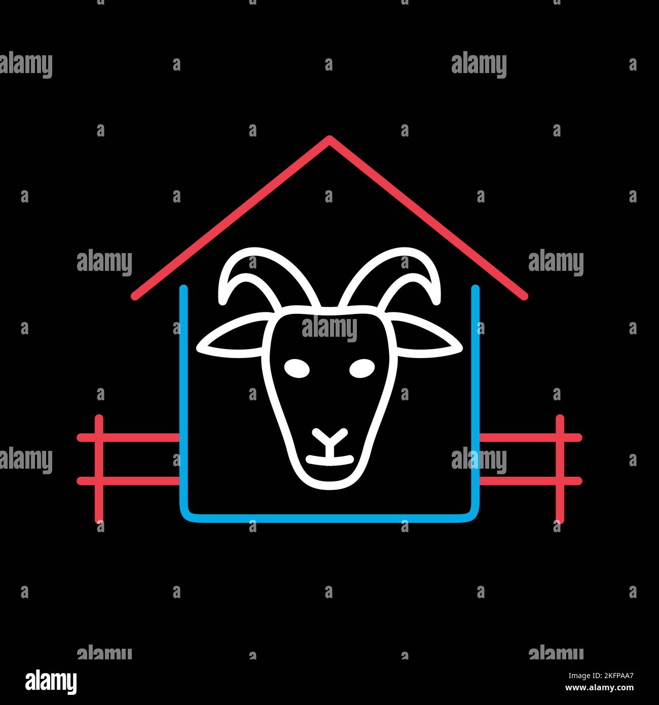 Goat house isolated on dark background icon. Farm animal sign. Graph ...