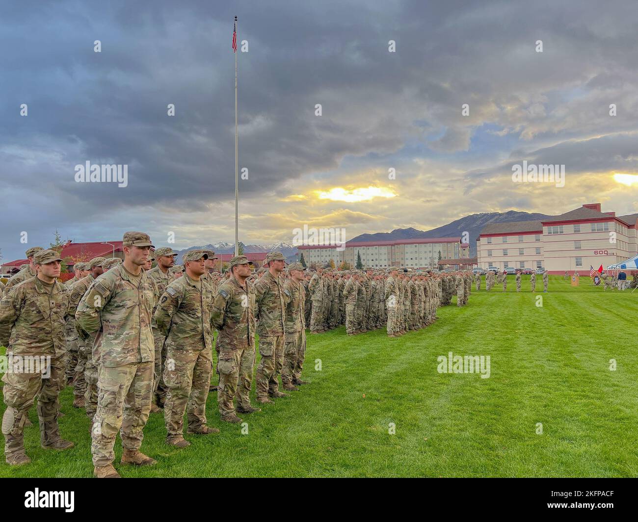 Soldiers from 11th Airborne Division stand on Pershing Field Sept. 30 ...