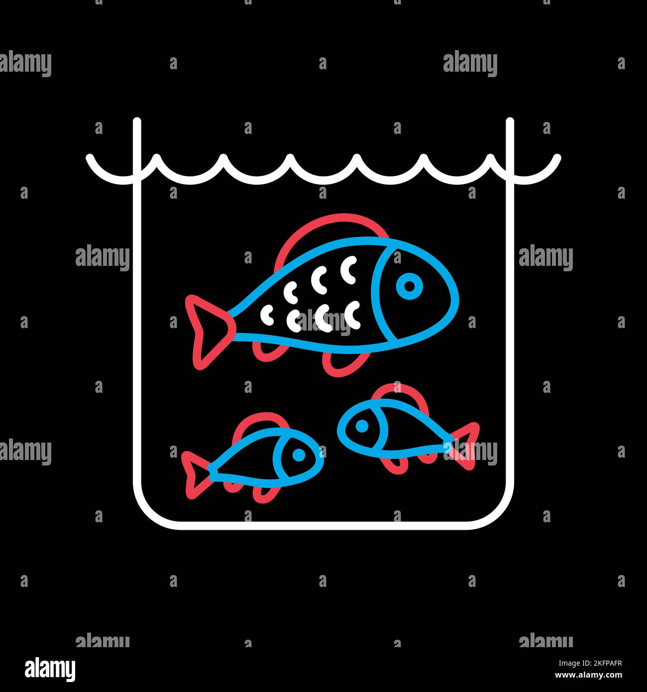 Fish in a pond or aquarium isolated on dark background icon. Farm ...