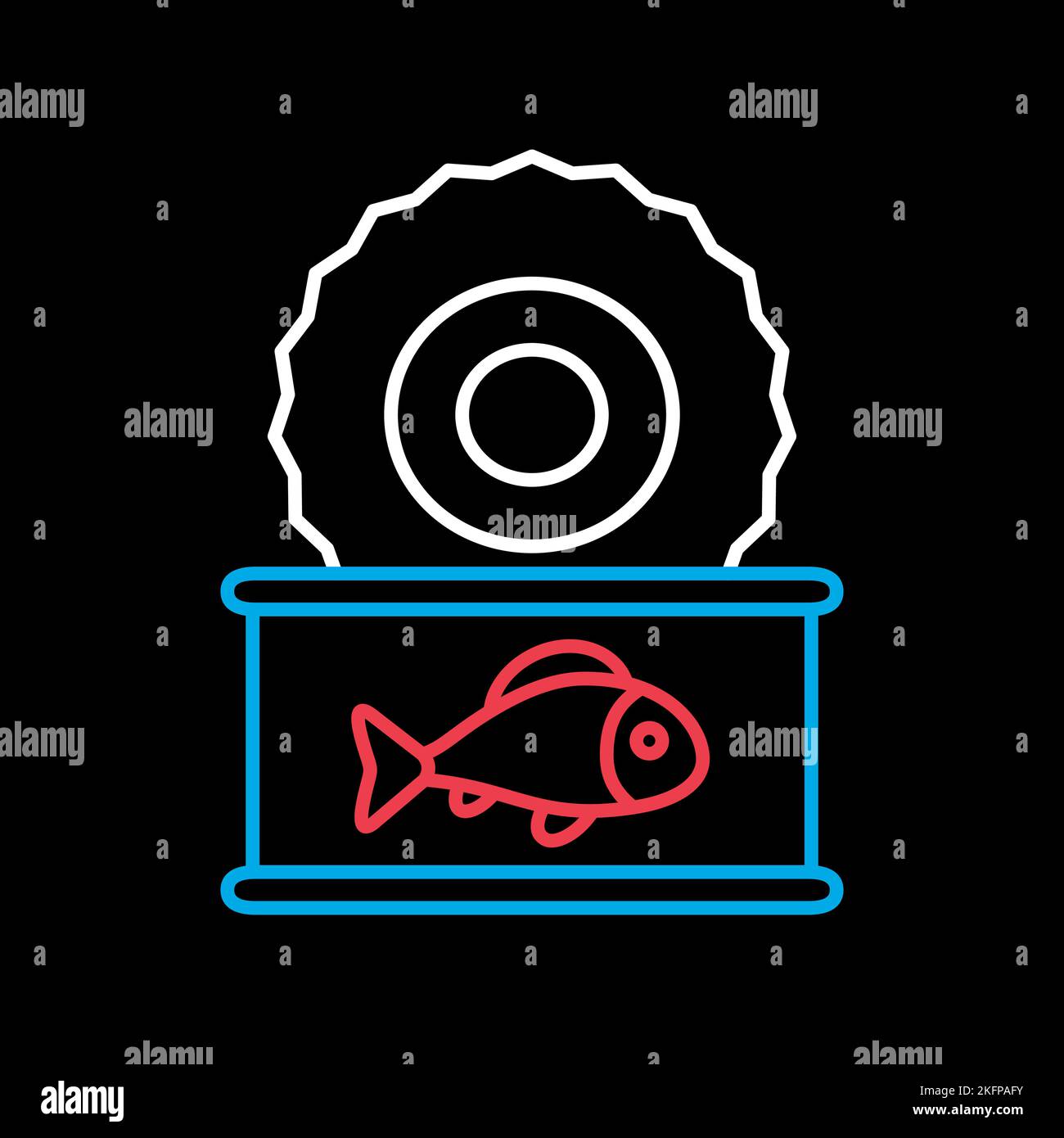 Fish preserves isolated on dark background icon. Farm animal sign ...