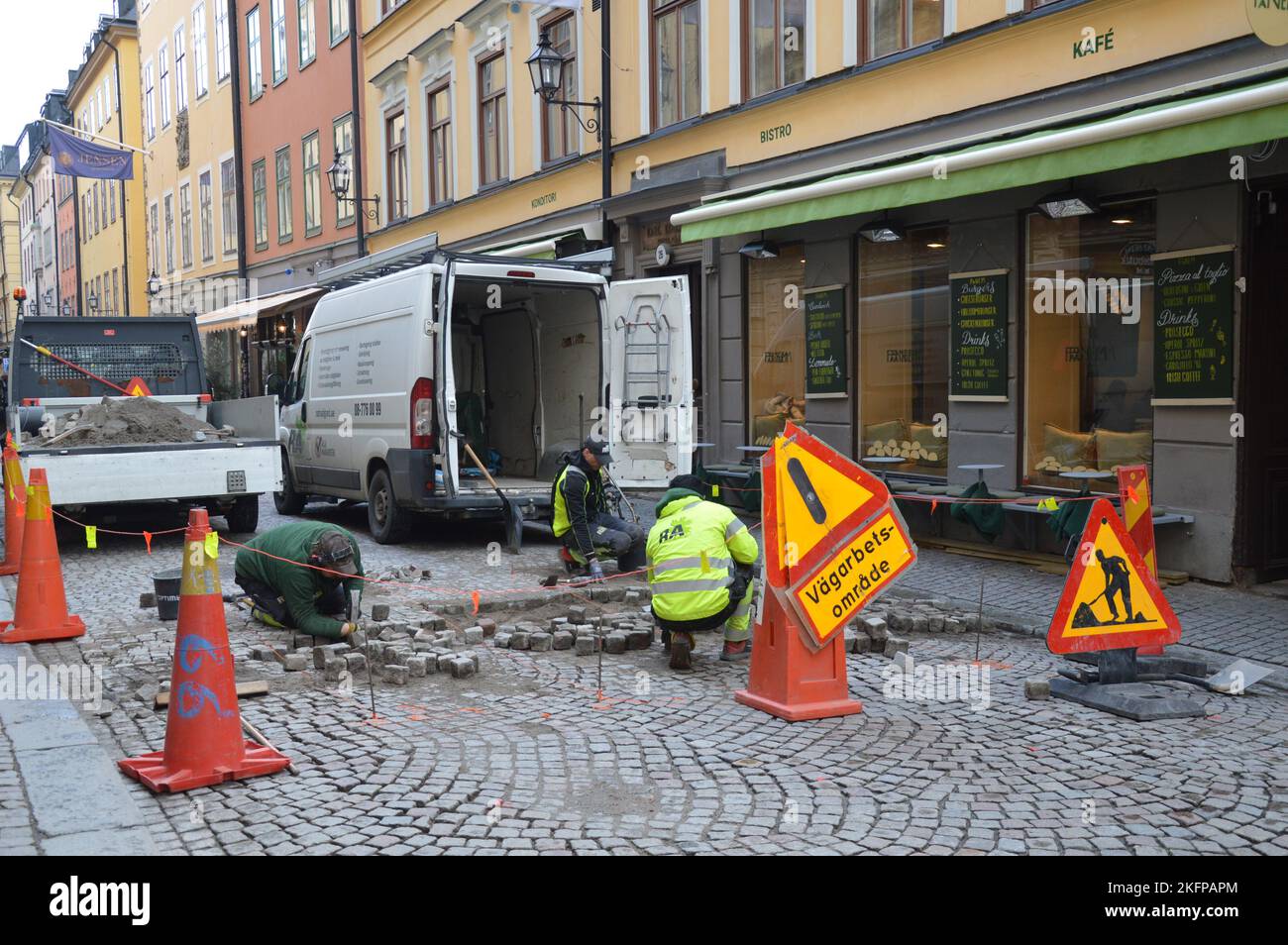Stockholm, Sweden - November 2022 - Street repair works in The Old Town ...