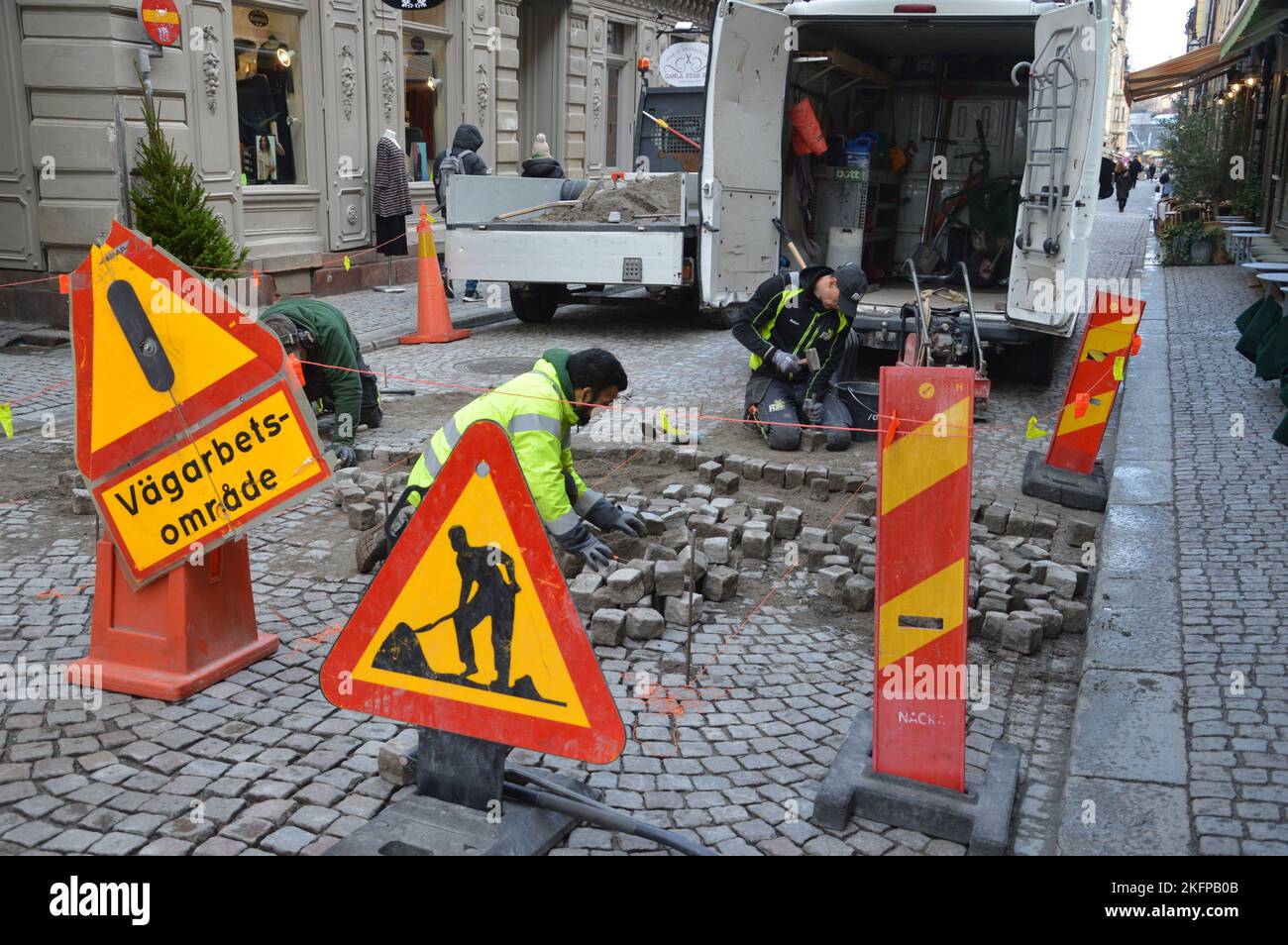 Stockholm, Sweden - November 2022 - Street repair works in The Old Town ...