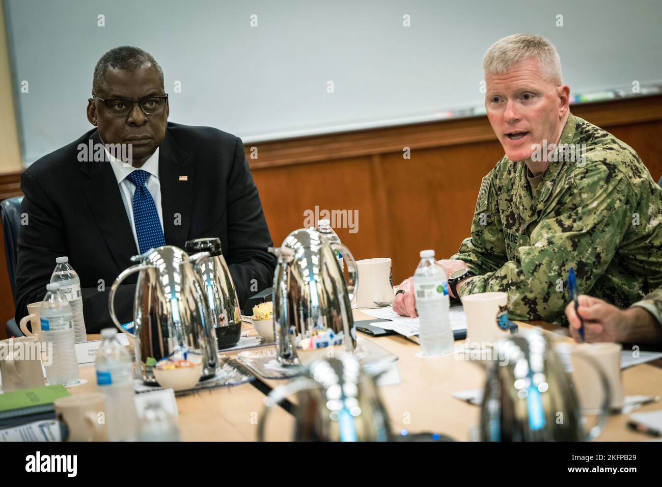 Secretary of Defense Lloyd J. Austin III is briefed on the current ...