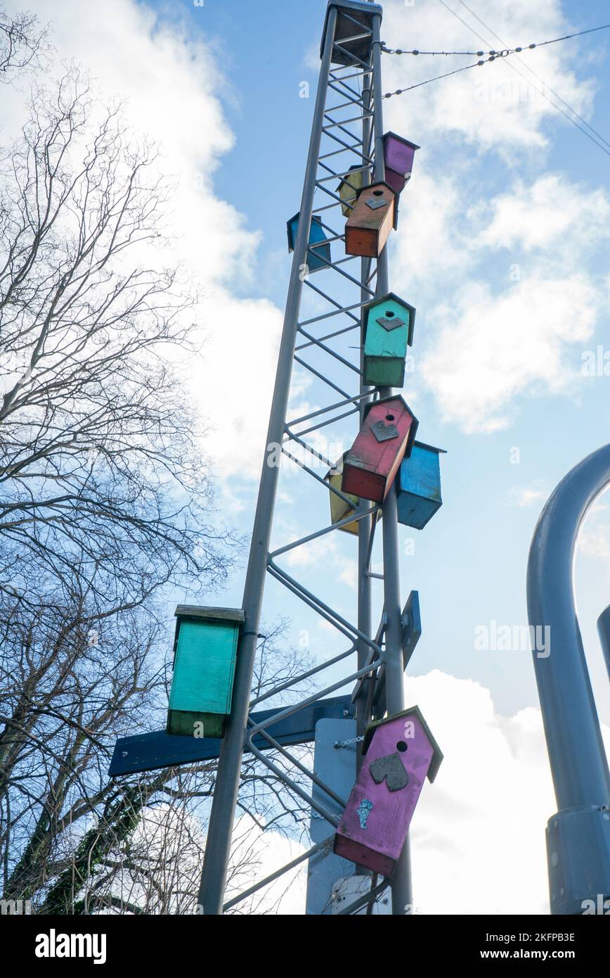 Decorated and colourful bird boxes in Copenhagen, Denmark ...