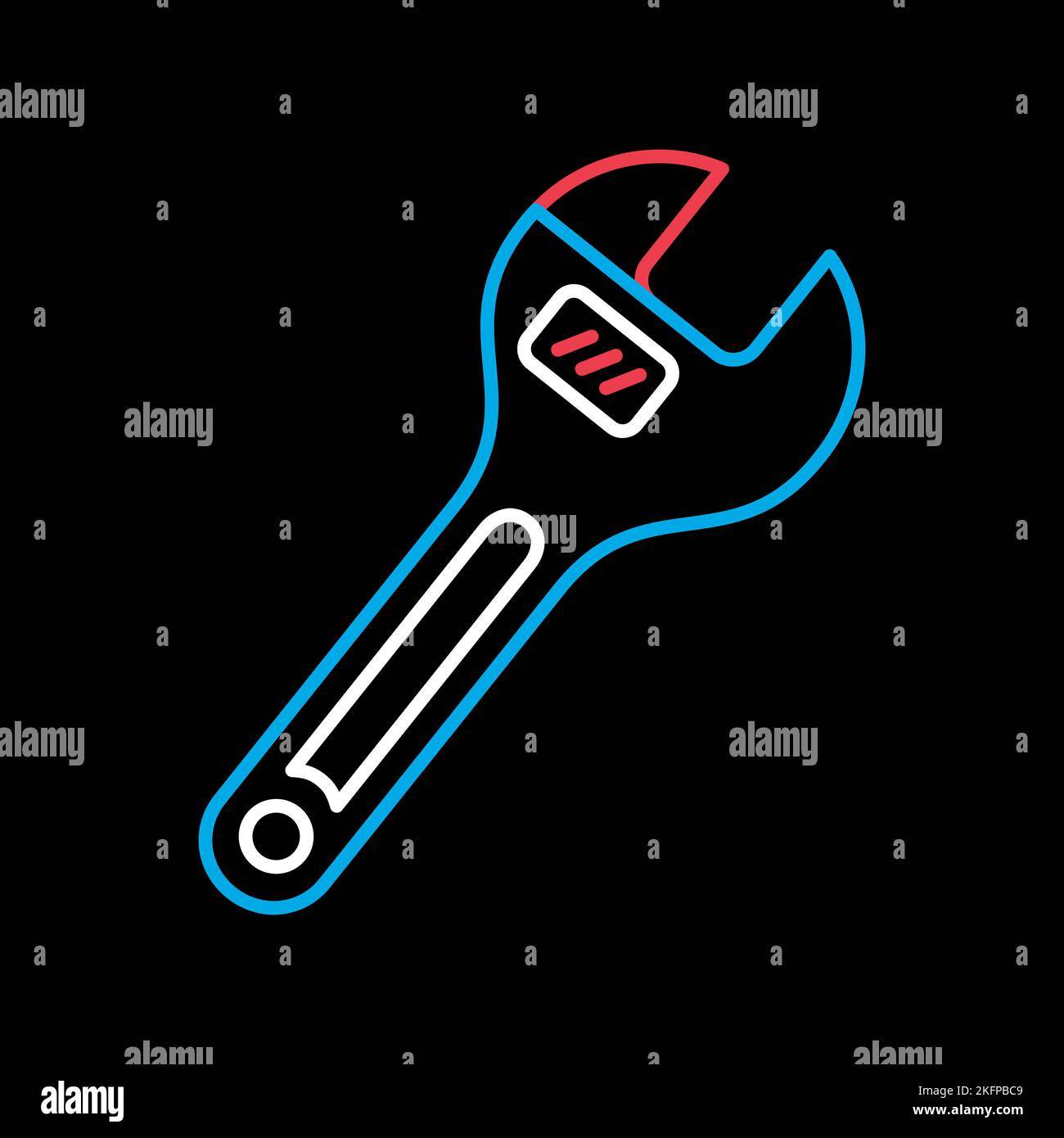 Adjustable spanner vector on dark background icon. Construction, repair ...