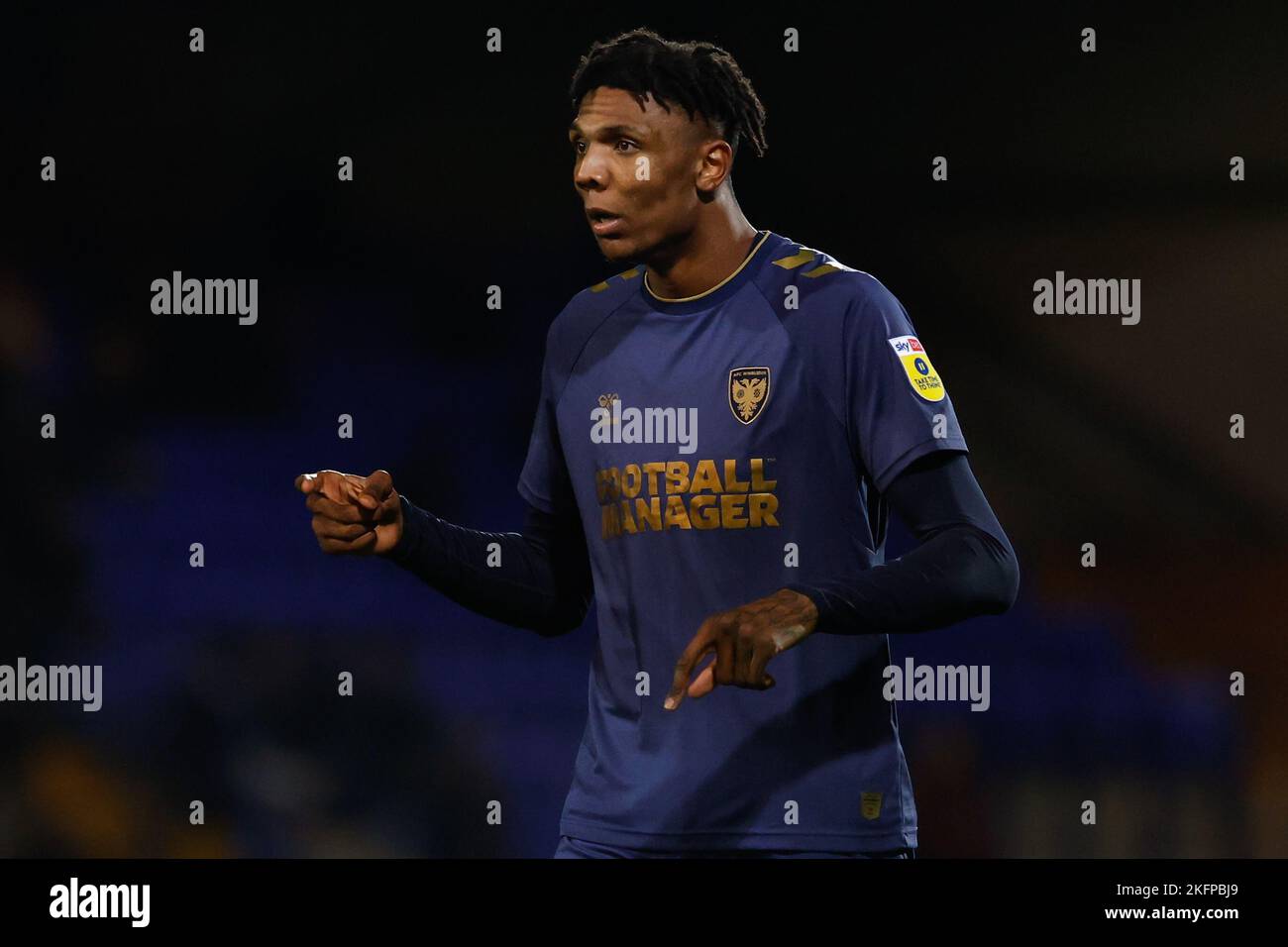 Kyle Hudlin #18 of AFC Wimbledon gestures during the Sky Bet League 2 ...