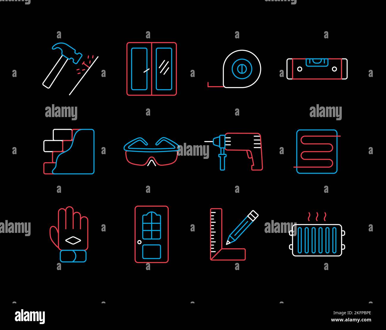 Set of building construction and home repair flat icons. Graph symbol ...