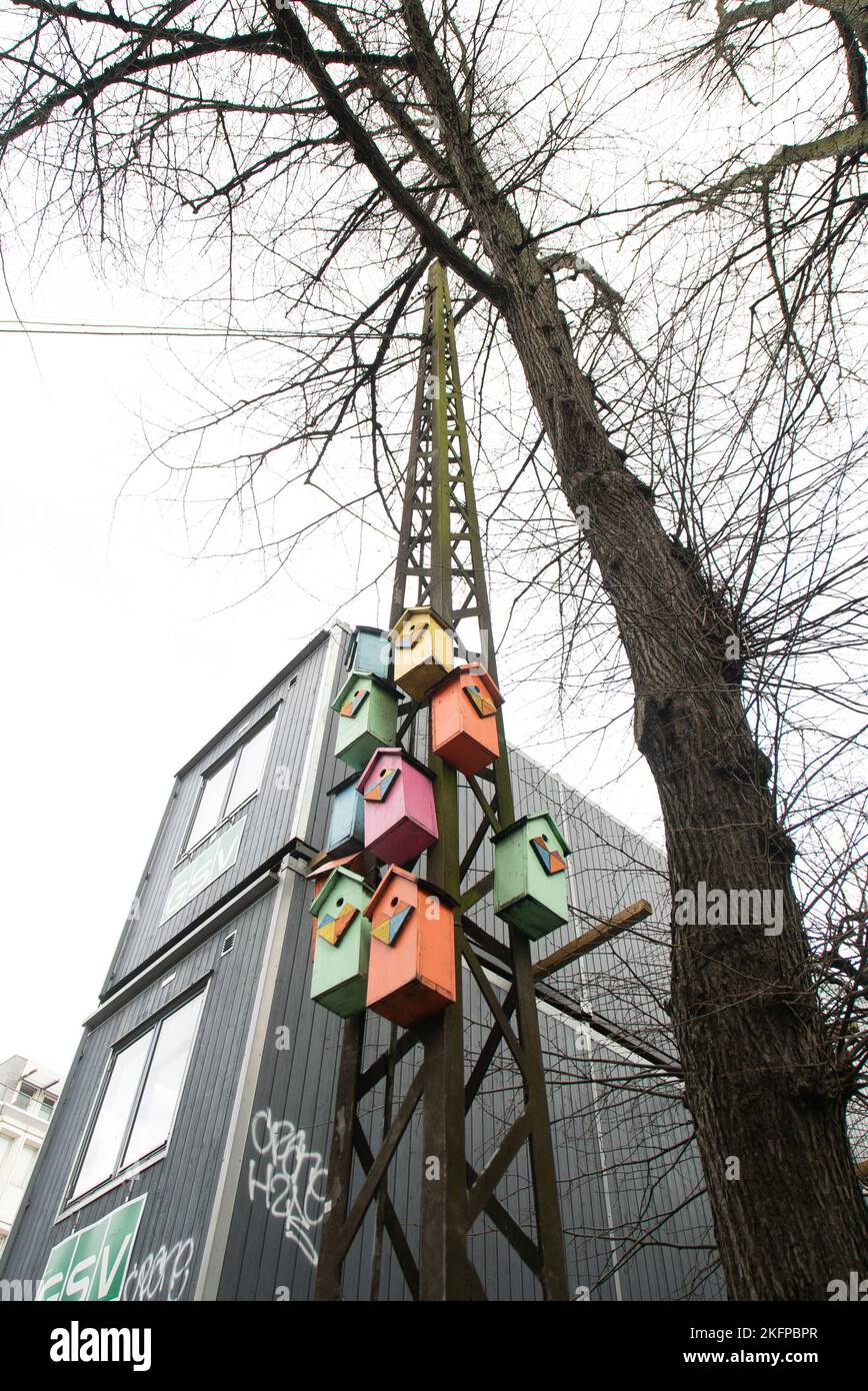Decorated and colourful bird boxes in Copenhagen, Denmark ...