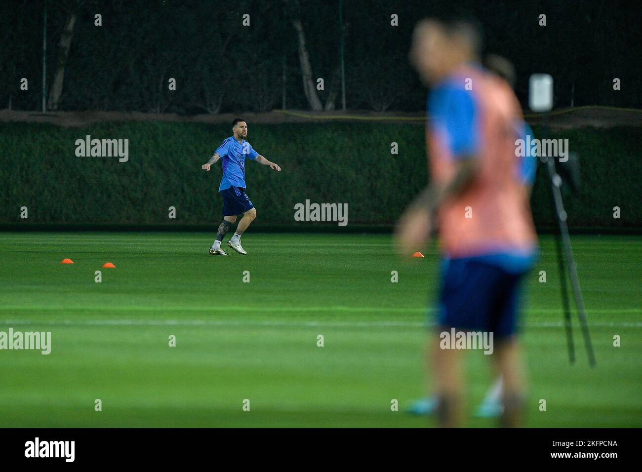 DOHA, QATAR - NOVEMBER 19: Lionel Messi of Argentina trains alone from ...