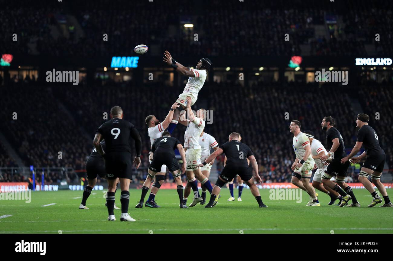 England's Maro Itoje wins a line out during the Autumn International ...