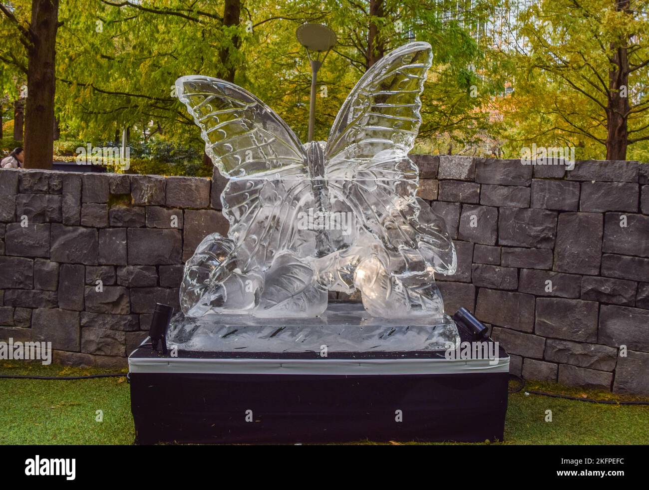 London, England, UK. 19th Nov, 2022. Butterfly ice sculpture. Sculptors ...