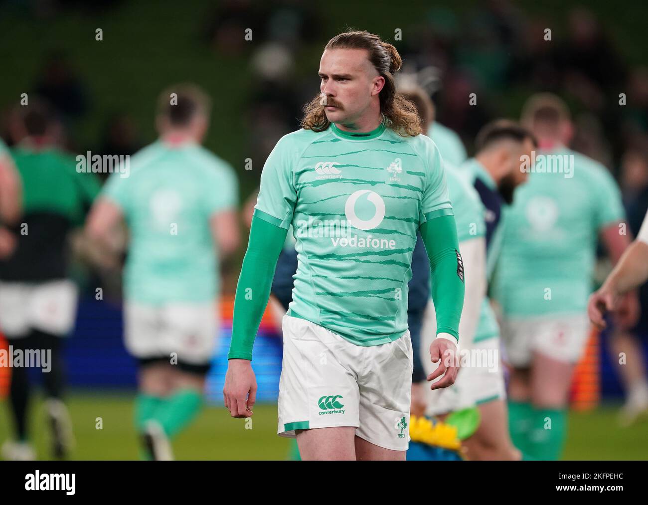 Ireland's Mack Hansen warming up before the Autumn International match ...