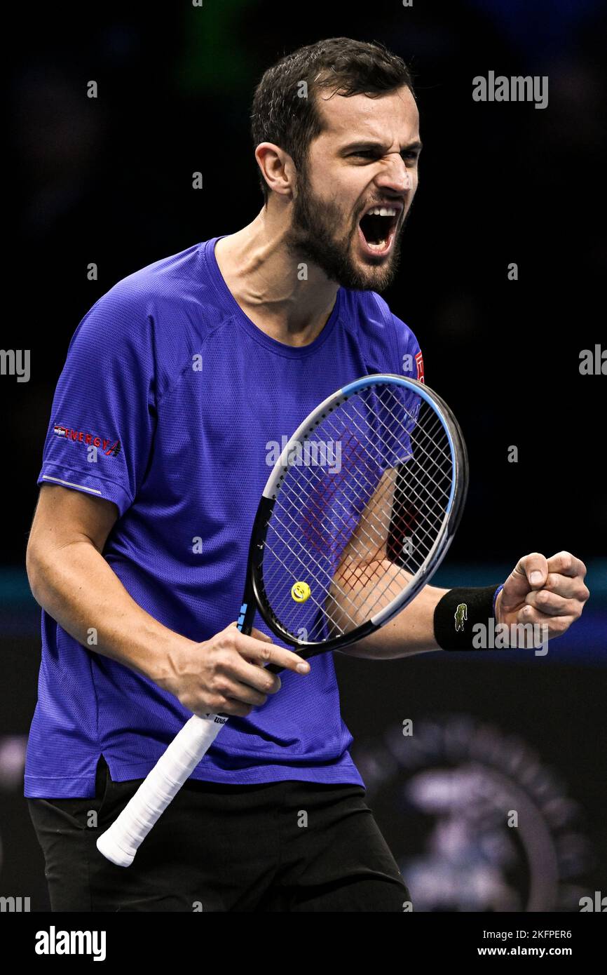 Turin, Italy. 19 November 2022. Mate Pavic of Croatia celebrates the ...