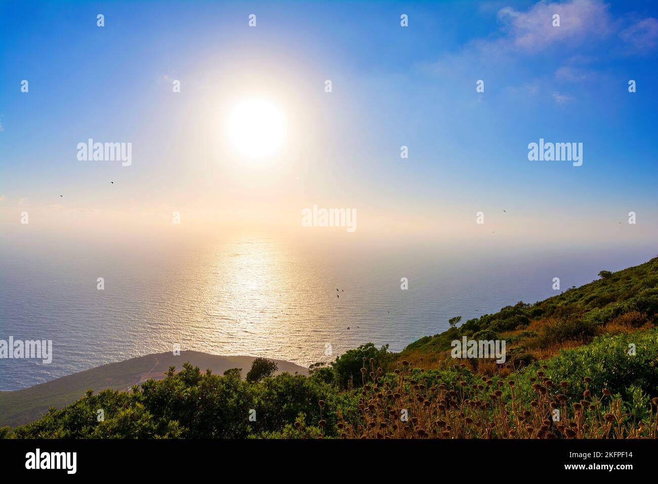 Sunset over the Bay of Navarino in Pylos in Messenia, Greece Stock ...
