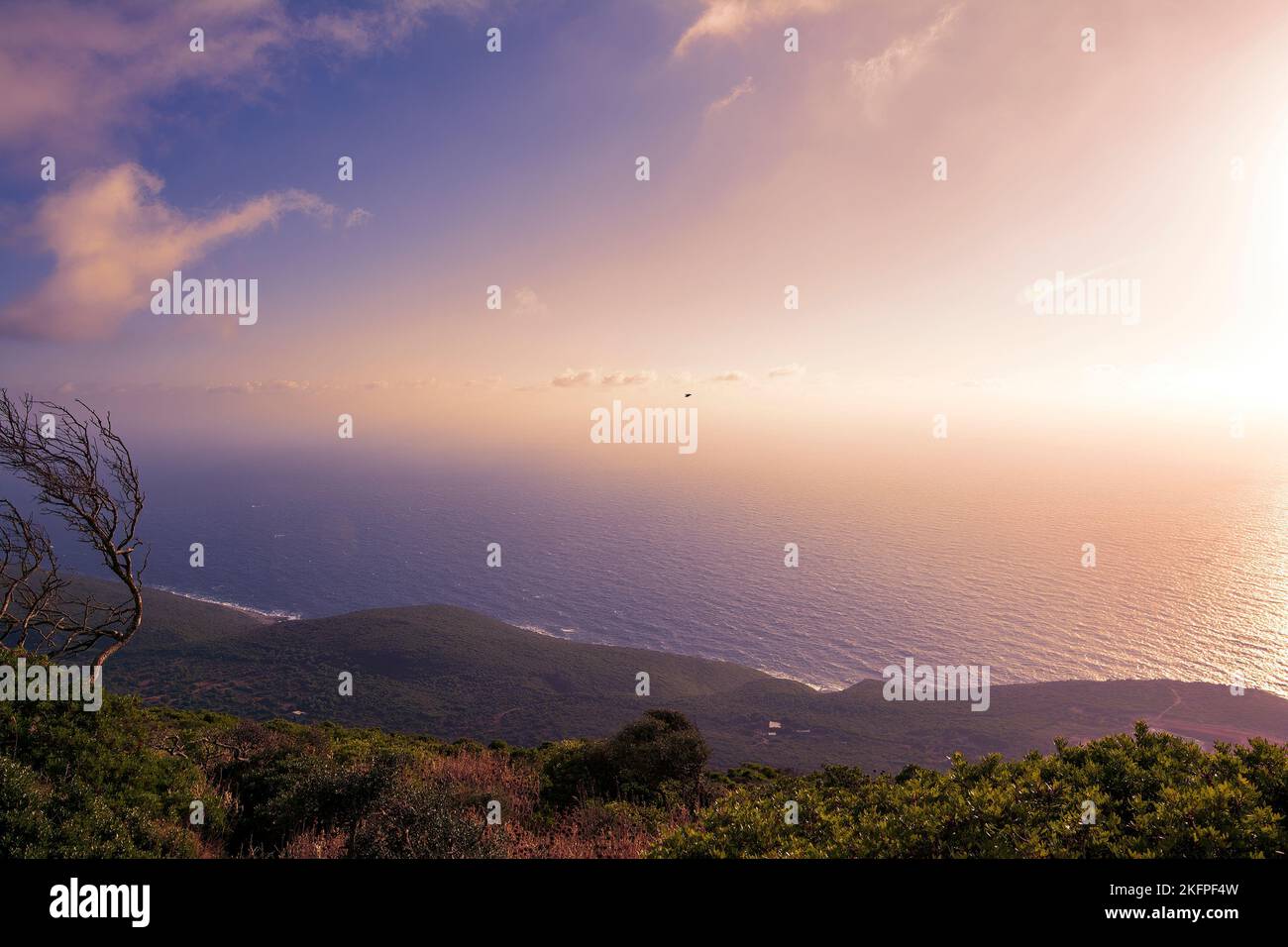 Sunset over the Bay of Navarino in Pylos in Messenia, Greece Stock ...