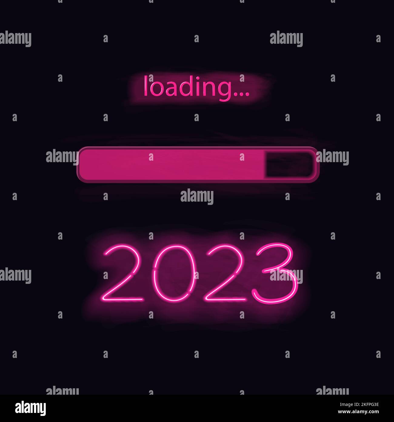 Neon progress bar showing loading of 2023 New Year. Vector background ...