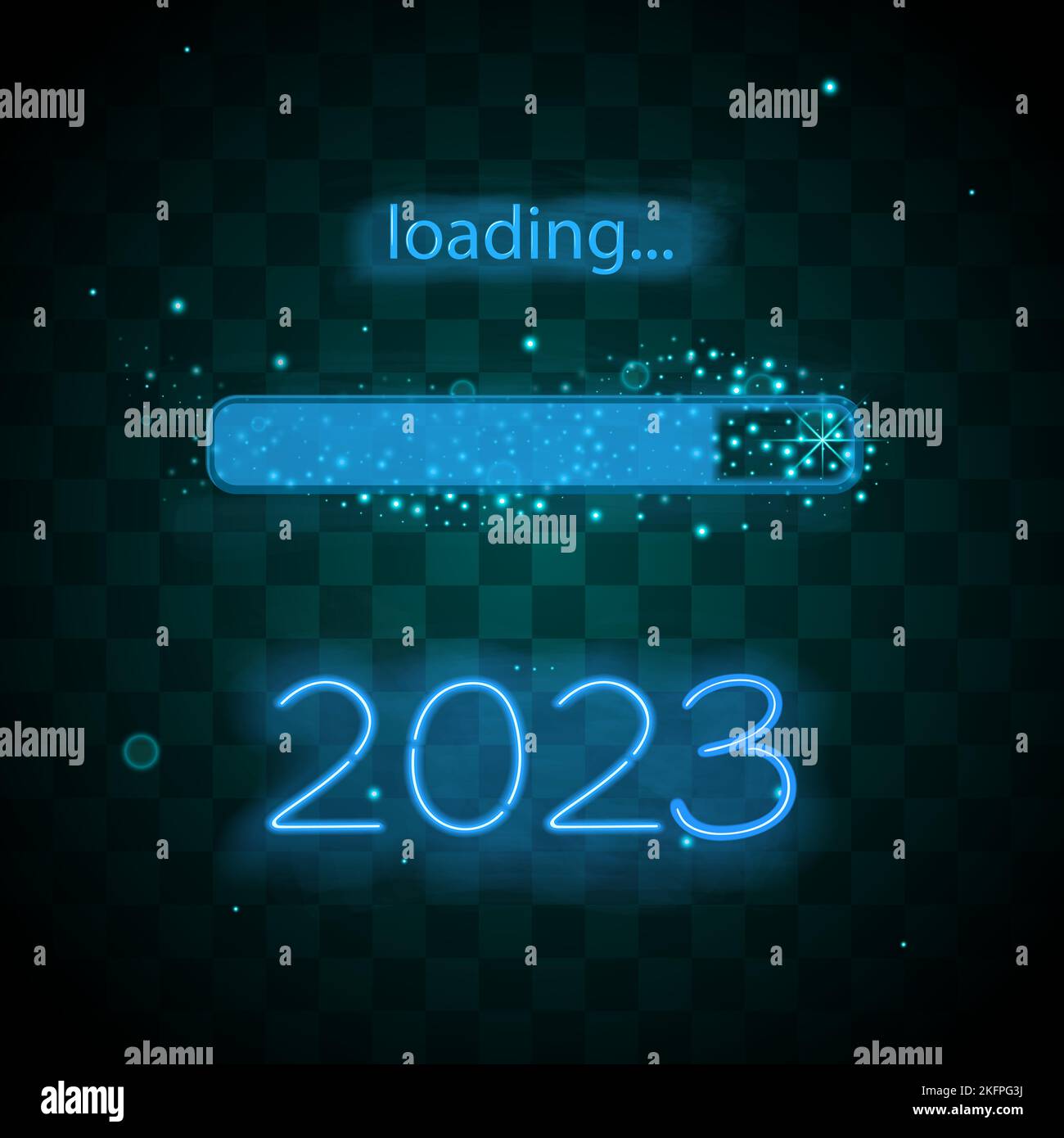 Neon progress bar showing loading of 2023 New Year. Vector background ...