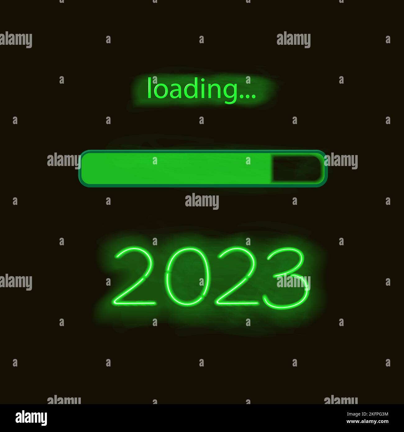Neon progress bar showing loading of 2023 New Year. Vector background ...