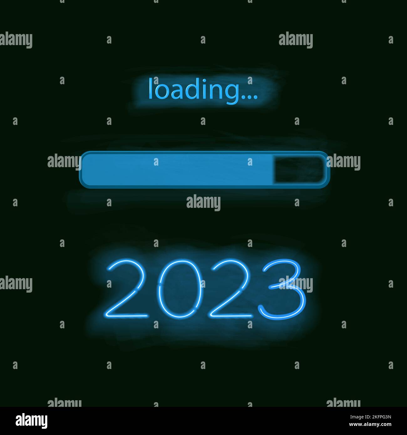 Neon progress bar showing loading of 2023 New Year. Vector background ...