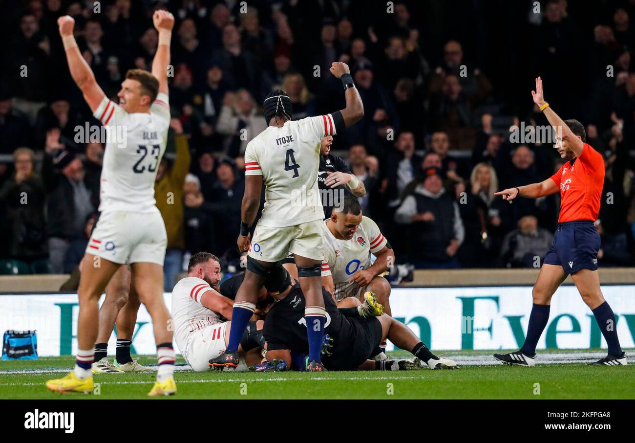 England's Will Stuart scores a try late in the game during the Autumn ...