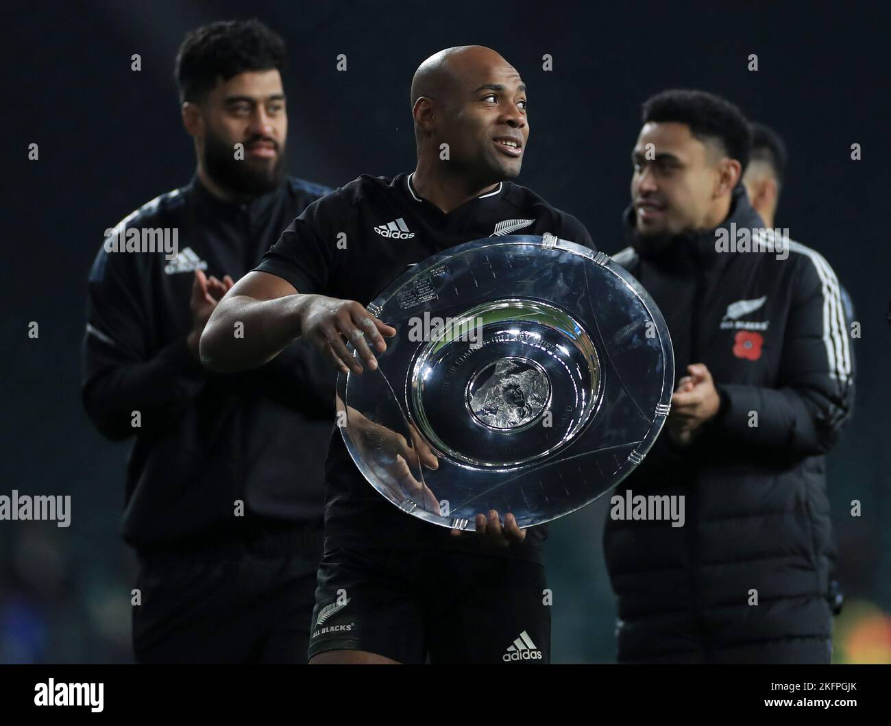 New Zealand's Mark Telea holds the Hillary Shield after the Autumn ...
