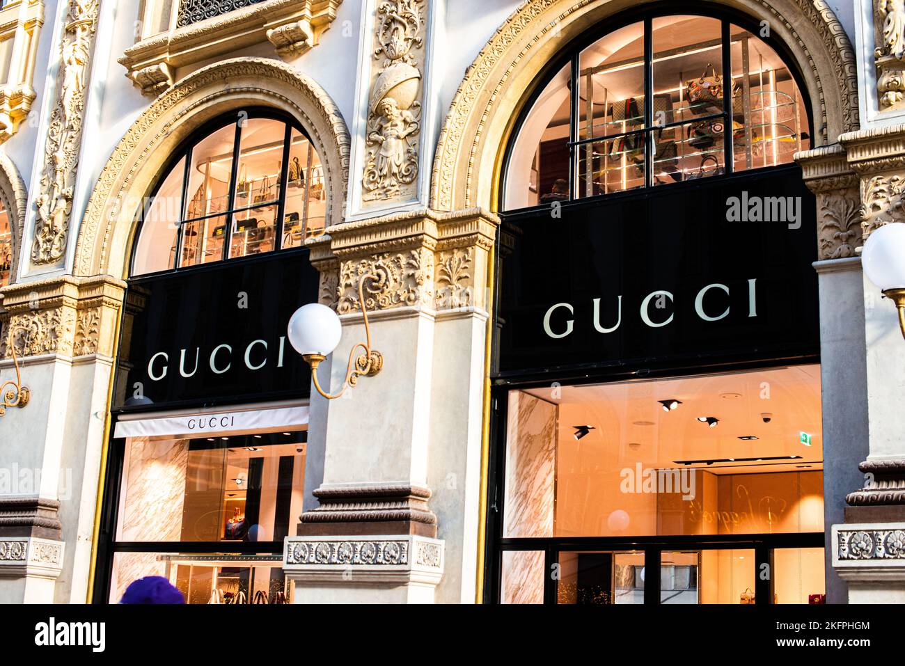 Milan, Italy, 20 December 2018: Gucci store window and logo, Milan ...