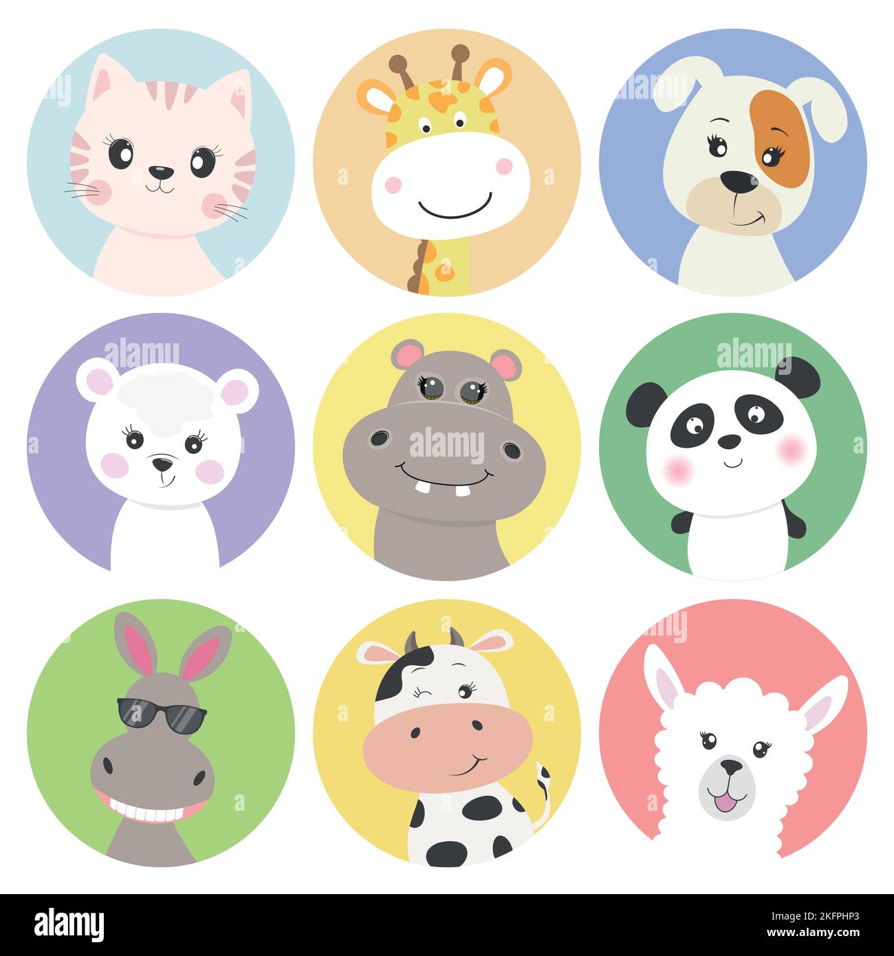 Cute cartoon characters animals, kawaii flat style Stock Vector Image ...
