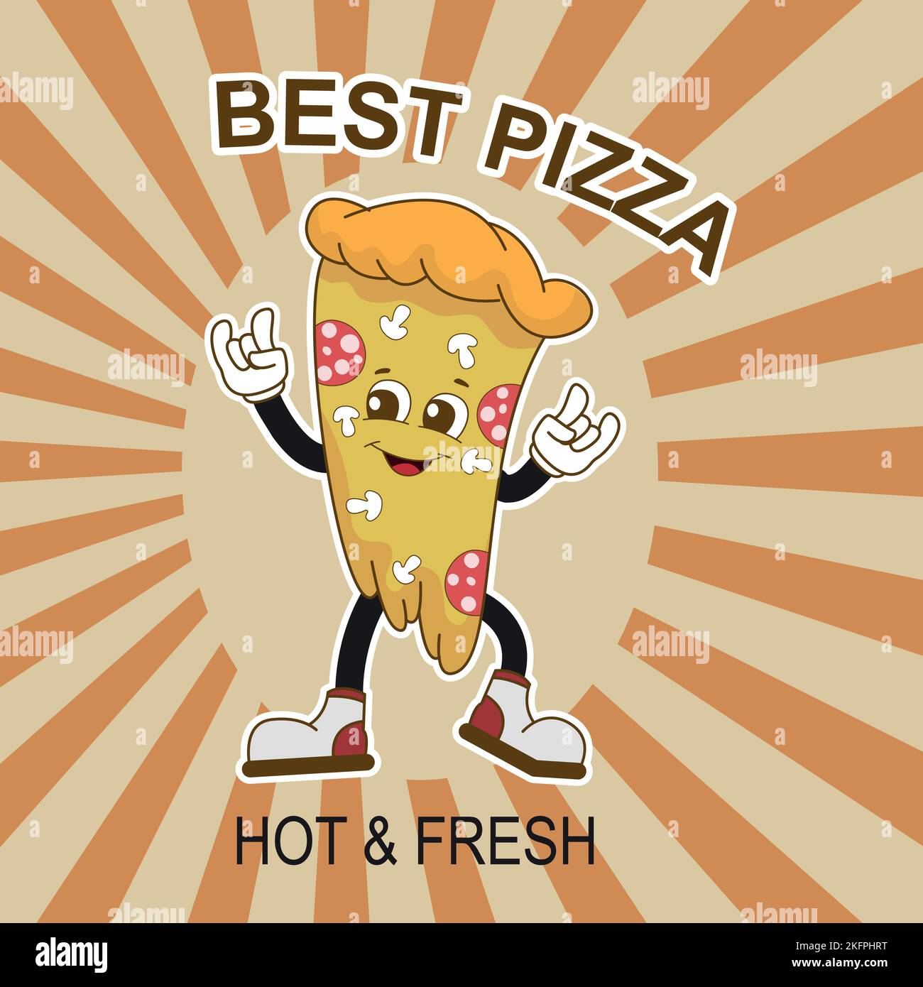 Funny character, delicious cartoon pizza in retro style Stock Vector ...