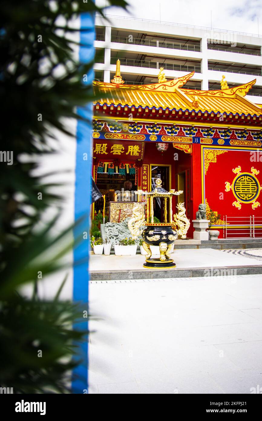 A vertical of a facade of the Chinese Temple in the capital of Brunei ...